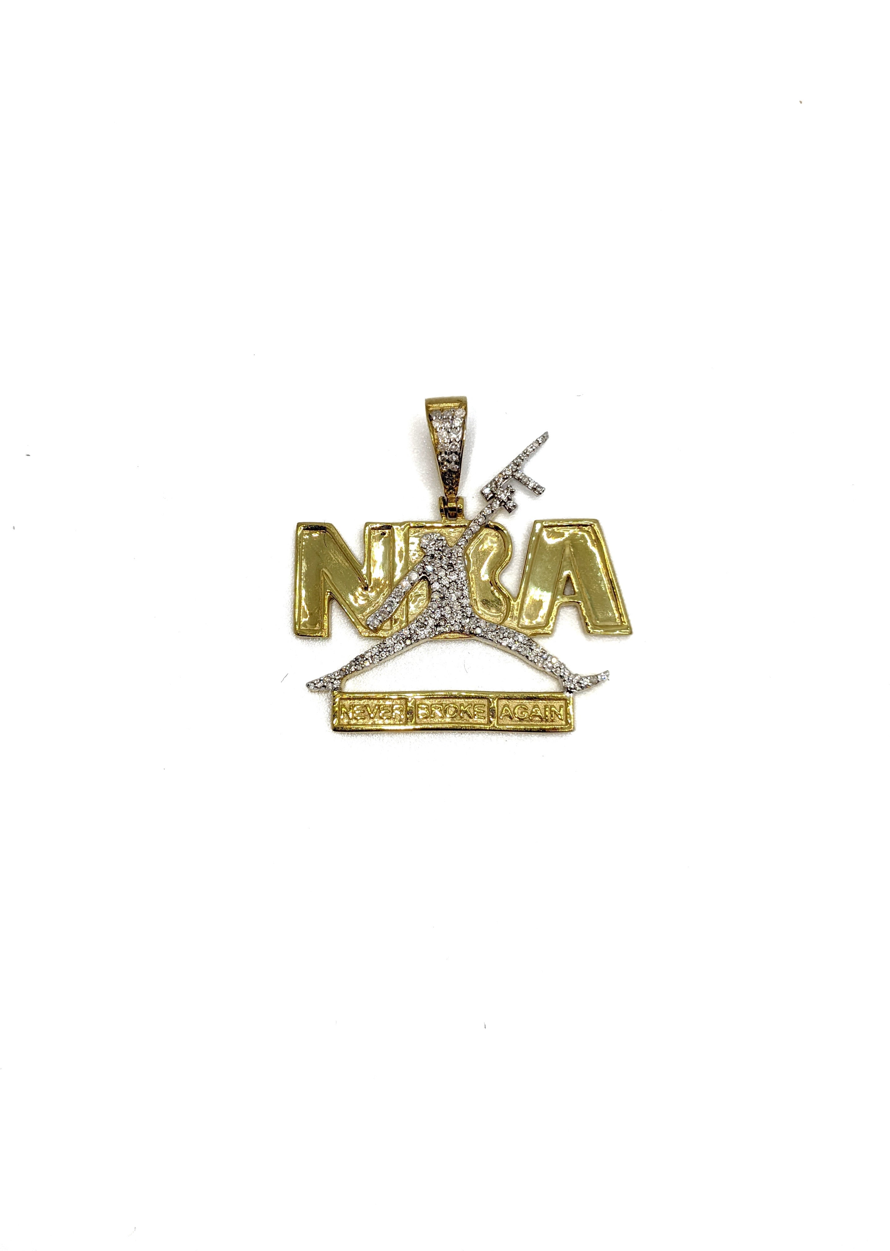 10K Gold and Diamond NBA (Never Broke Again) Pendant | DDHD JEWELRY
